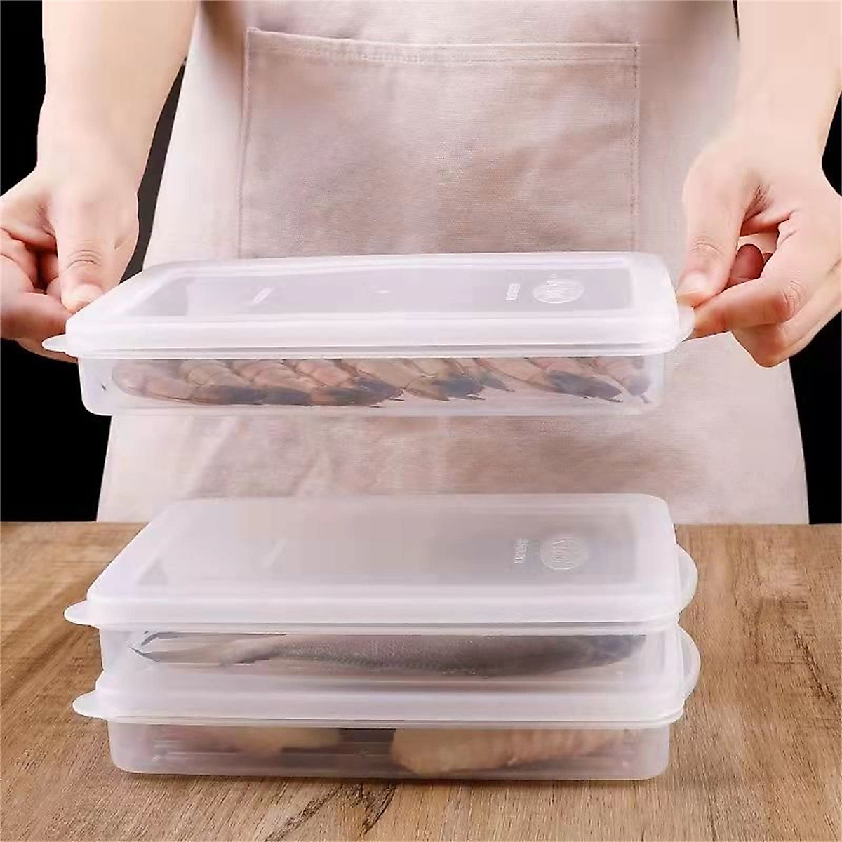 wulikanhua 2 Pack Plastic Bacon Box, Deli Meat Saver Cold Cuts Fridge Keeper, Cheese Food Storage Container with Lid for Refrigerator, Shallow Low Profile Christmas Cookie Holder