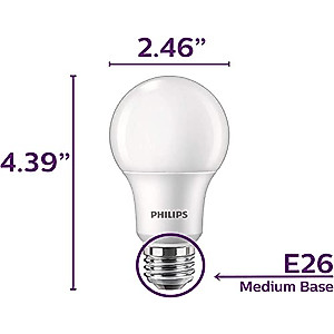 Philips LED- Dimmable A19 Light Bulb, EyeComfort Technology, 800 Lumen, Daylight (5000K), 8.8W=60W, E26 Base, Title 20 Certified, 4 Bulbs