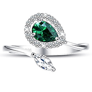 MUSECLOUD 925 Sterling Silver Birthstone Rings for Mothers Teardrop CZ Engagement Rings Adjustable Cubic Zirconia Thumb Open Rings for Women (Silver-May)