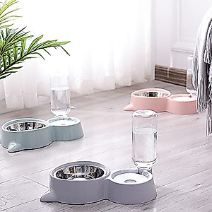 FUUIE Bowls for Food and Water Automatic Pet Cat Dog Feeder Bowls Water Dispenser Kitten Drinking Bowl Dogs Feeder Food Dish Stainless Steel Pet Bowl Goods (Color : Gray)