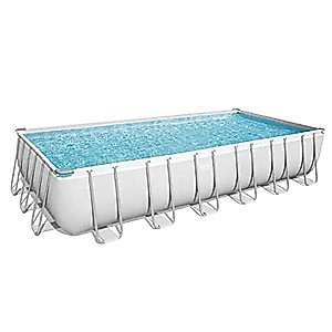 Bestway Power Steel 24' x 12' x 52" Rectangular Metal Frame Above Ground Swimming Pool Set with 1500 GPH Sand Filter Pump, Ladder, and Pool Cover
