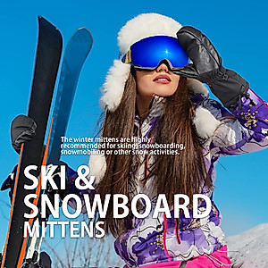 EXski Ski Mittens for Men, Waterproof Warm 3M Thinsulate Winter Snowboard Mitts with Wrist Leashes