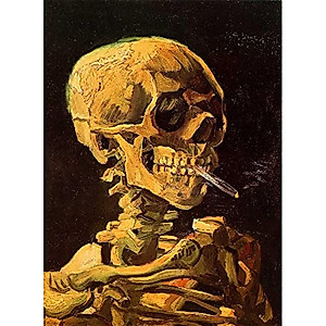 ArtDirect Skull With Burning Cigarette II 14x18 Black Modern Wood Framed with Double Matting Museum Art Print by Van Gogh, Vincent