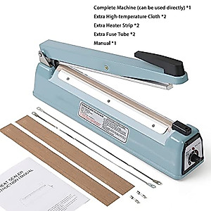 12 inch Impulse Heat Sealer Packing Bags Closer Sealing Machine Copper Transformer Manual for Food Storage Plastic Mylar Shrink Wrap Bags with Extra Fuse Replace Elements