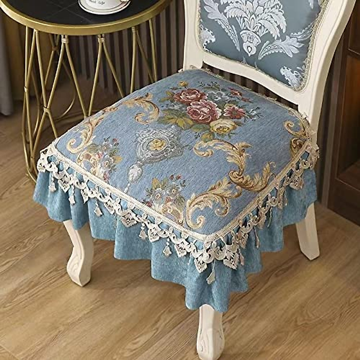 YQ WHJB Seat Cushion European Style Dining Chair Anti-Slip Fabric Cushions Mat Household Buttocks Pad Bandage Washable Seat Cushion with Ties Chair Pad(48 * 50cm, A)