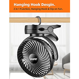 VANPRT 6'' Clip Fan, Portable Clamp Fan with Hanging Hook, 5000mAh Rechargeable Battery Fan, 3 Speeds, 720° Rotation, Quiet, Strong Grip Clamp, 7-30 Working Hours for Camp Stroller Bed - Pink