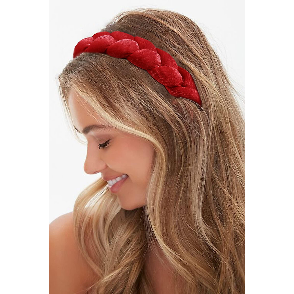 WOVOWOVO Headbands for Women, Non-Slip Soft Solid Thick Wide Solid Color Girls Hair Hoop Velvet Braided Headband's Cute Hair Accessories, Red
