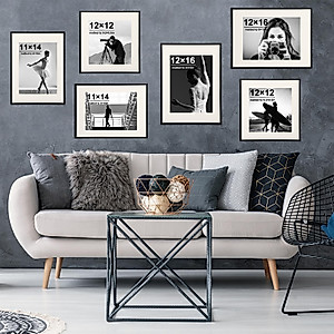 Fixwal 12x12 Aluminum Picture Frame Set of 1 Metal Black Frame Tempered Glass with Mat for Wedding, Wall Display