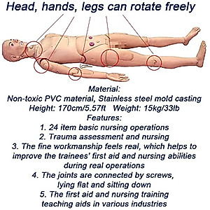 LVMMO 170cm Life Size Patient Care Manikin Training CPR Simulator Basic Geri Nursing Skills Geriatric Human Model Mannequin Full Body for Students Education Teaching Medical Training Skills