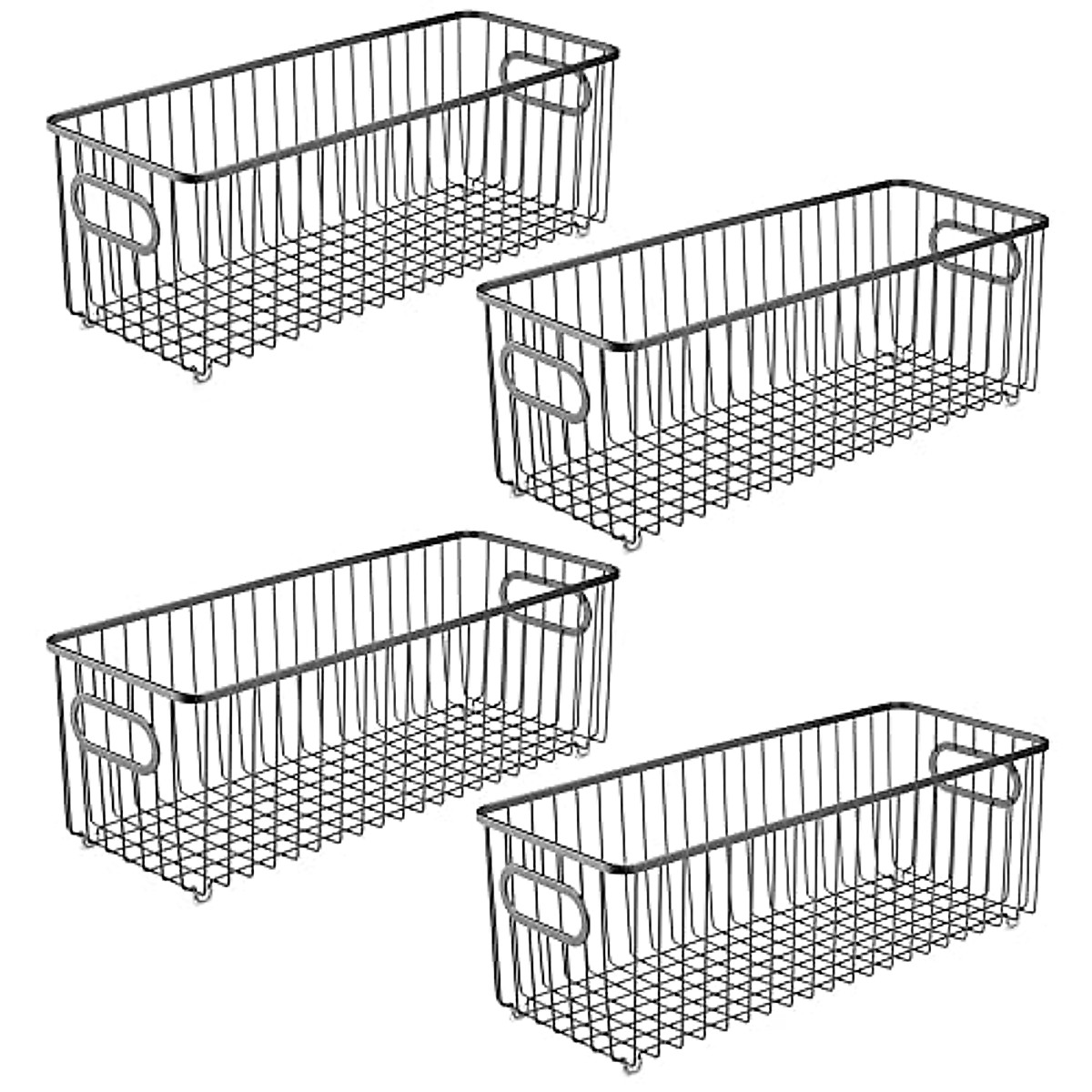 mDesign Deep Metal Bathroom Storage Organizer Basket Bin - Farmhouse Wire Grid Design - for Cabinets, Shelves, Closets, Vanity Countertops, Bedrooms, Under Sinks - 4 Pack - Graphite Gray