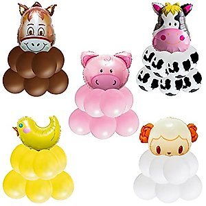 54Pcs Farm Animal Pattern Balloon Decorations Cow Sheep Piglet Yellow Chicken Donkey Farm Animal Print Balloon Farm Theme Birthday Party Baby Shower Supplies Family Photo Booth Courtyard Decoration