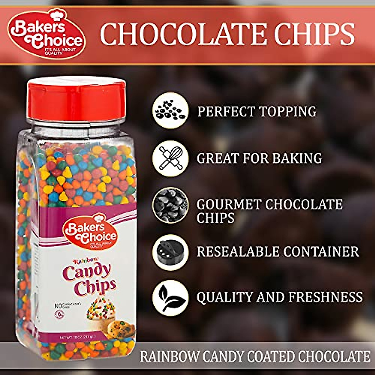 Rainbow Candy Coated Chocolate Chips - Dairy Free, Kosher - 10 oz. - Baker's Choice