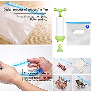 20 PCS Reusable Vacuum Food Sealer Bags, Sous Vide Bags, Plastic Freezer Bags, Kitchen Food Storage Bags with Handheld Pump(10 medium + 10 large)