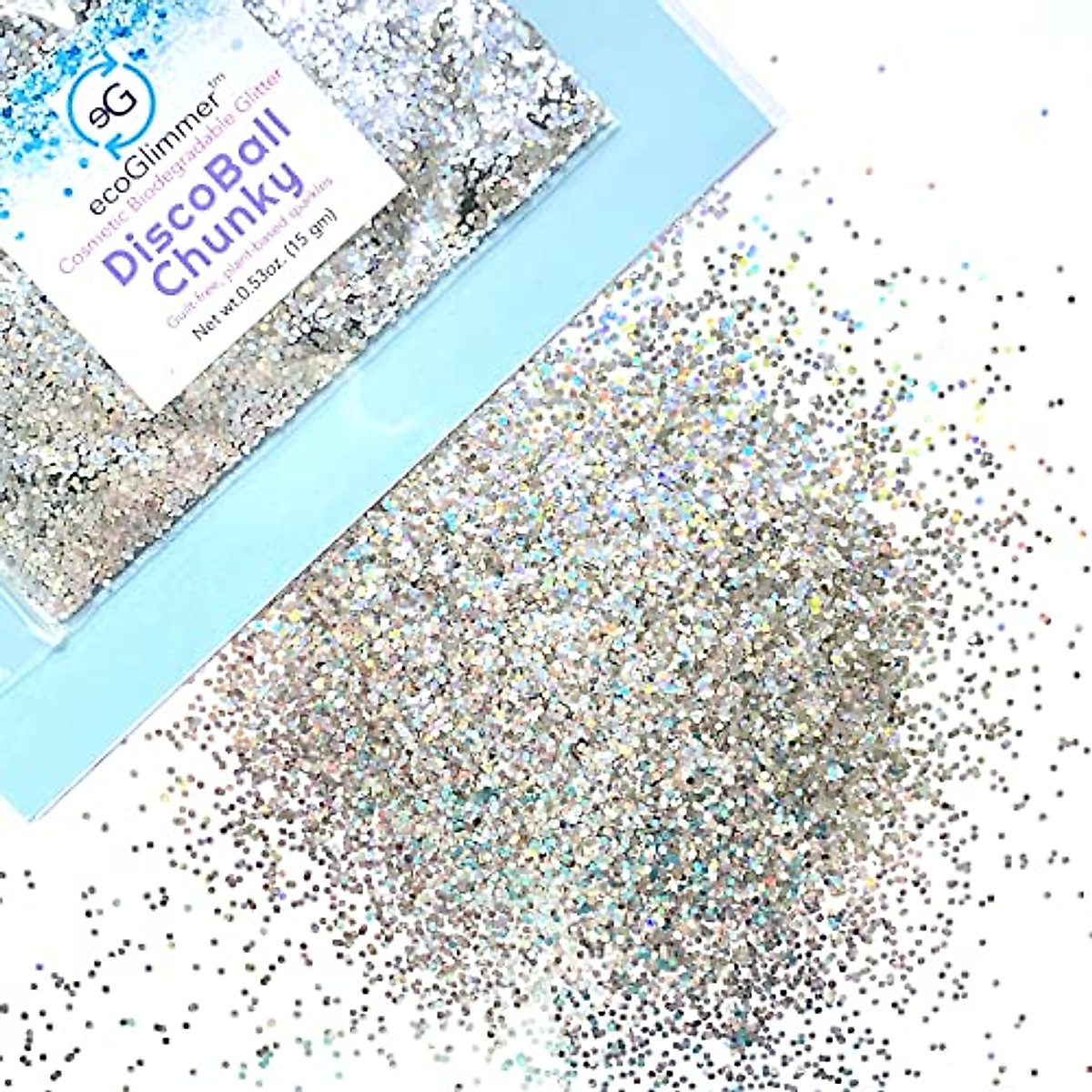 EcoGlimmer "DiscoBall Chunky" Cosmetic Biodegradable Eco Glitter - Plant-Based, Eco-Friendly Glitter Blend for Face, Body, Hair, Nails, and DIY Crafts - 15 Grams (1/2 Ounce)