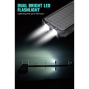 Feeke Solar-Charger-Power-Bank - 36800mAh Portable Charger,QC3.0 Fast Charger Dual USB Port Built-in Led Flashlight and Compass for All Cell Phone and Electronic Devices(Deep Black)