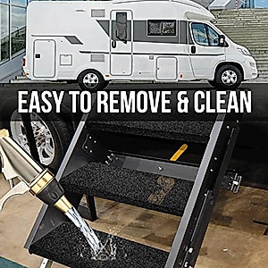RV Step Covers 22 inch, Non-Slip Heatproof RV Travel Trailer Step Cover 22” Wide, RV Wrap Around Stair Cover Camper Stair Rug for RV Trailer Steps, Black Camper Stair Carpet, RV Accessories, 2 Pack