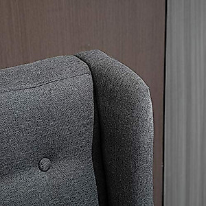 HOMCOM Wingback Double Sofa Linen Fabric Upholstery Button Tufted Loveseat Armless Couch Modern Contemporary Living Room Settee with Wood Legs, Grey