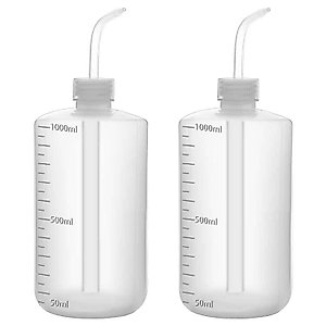 FunChem Chemical Wash Bottle, 2-Pack Plastic Lab Squeeze Washing Bottle with Clear Graduations, LDPE, Narrow Mouth (1000 mL)