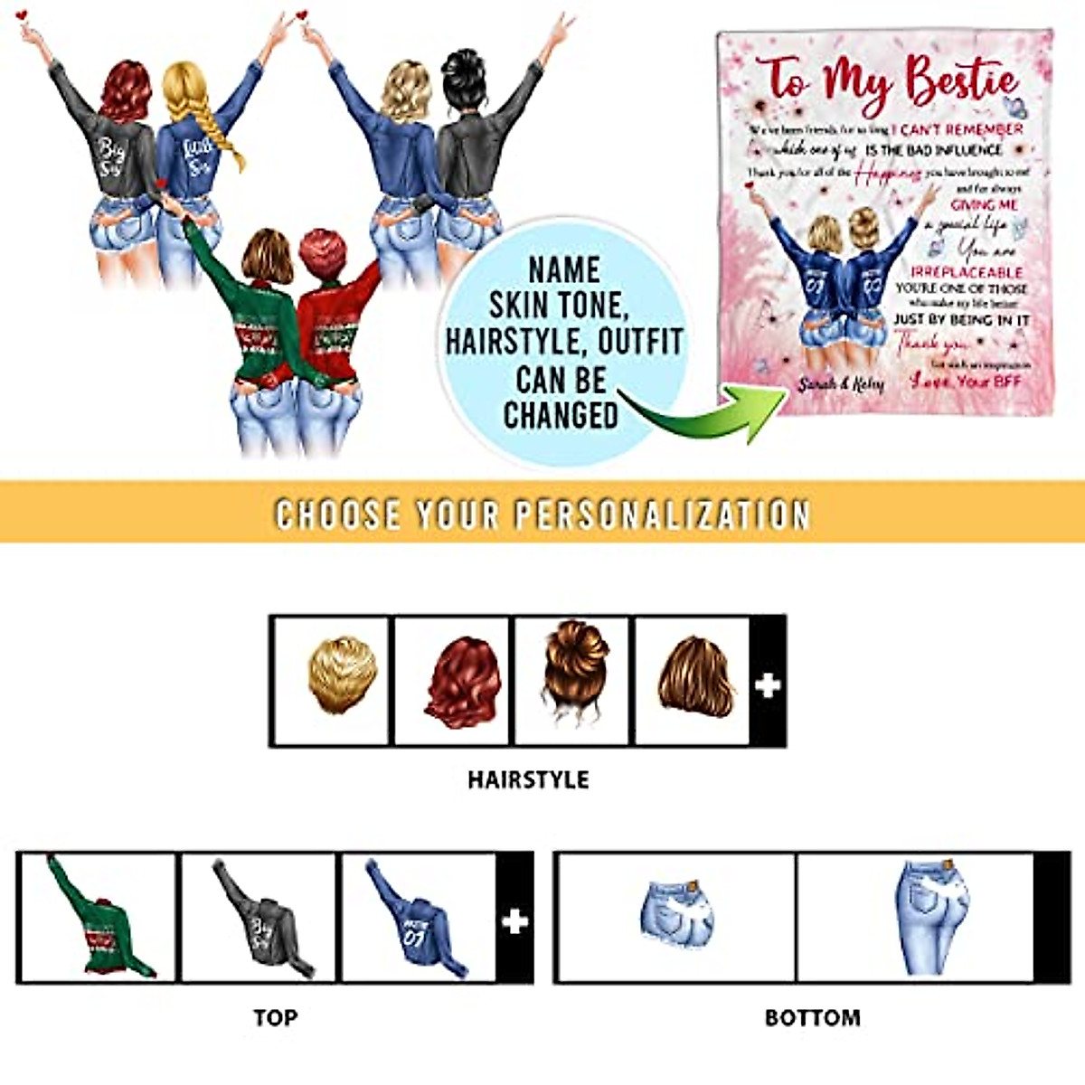 Toyshea Personalized Best Friend Blanket to My Bestie Custom Throws Soft Bed Fleece Sherpa Blankets for Friends BFF Bestie Soul Sisters Birthday Christmas Friendship Day Presents Idea