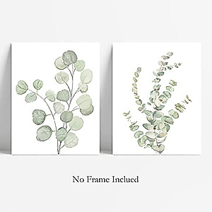 Howwii Botanical Boho Bathroom Decor Wall Art Prints, UNFRAMED Sage Green Plants Decor for Bedroom|Office, Minimalist Eucalyptus Leaves Watercolor Art Prints, Set of 4 Pictures, 8"x10" No Frames