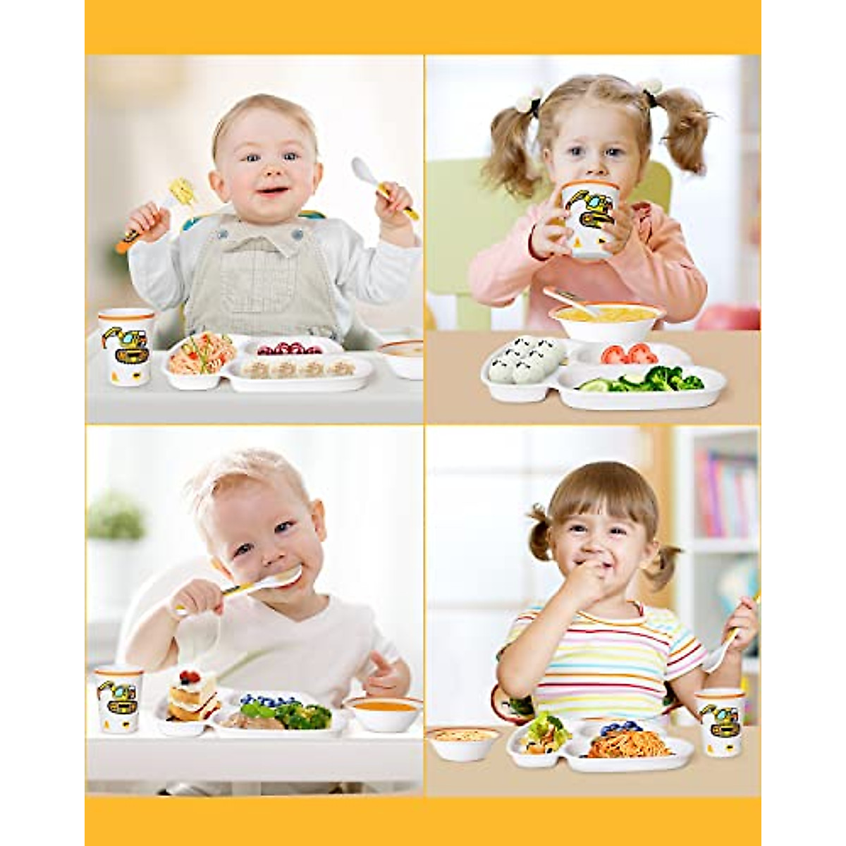 Lehoo Castle Kids Plates and Bowls Sets, Kids Dinnerware Set Includes Plate, Bowl, Cup and Tableware, Made of Durable Material, Perfect for Child, Toddler Utensils Self Feeding (5 Piece Construction)