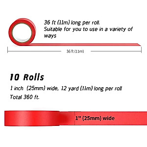 HNXAZG 10 Rolls Colored Masking Tape, 1 inch Wide Total 360 Feet Long, Rainbow Color Painters Tape Labelling Tape for Kids Crafts Moving Classroom, Office Supplies