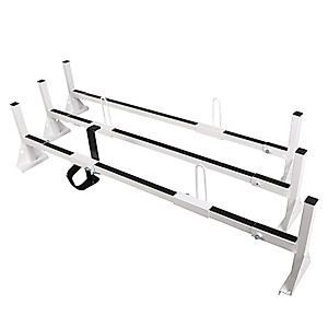 ECOTRIC Universal 750LBS Capacity 3 Bars Ladder Roof Racks 68"-75" Compatible with Ford E150 250 350 Chevy Chevrolet Express 1500 2500 3500 GMC Savana with Rain Gutters Kayak Canoe Lumber Pipe Cargo