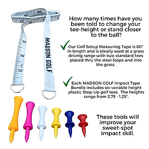 Madson Golf Club Impact Tape Labels, Swing Trainer Bundle with Training Aids Face Stickers, Variable Height Tees, Setup Measuring Tape and Practice Journal (Right-Hand Golfer)