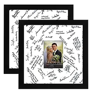 Americanflat 14x14 Wedding Signature Frame with Shatter-Resistant Glass - Set of 2 - Use as 5x7 Frame with Mat or 14x14 Without Mat - Signature Collection - Autograph Frame for Wall Display - Black