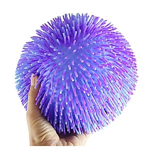 Curious Minds Busy Bags 1 Multi-Color Tie Dye Swirl Jumbo 8" Puffer Ball - Sensory Therapy Fidget Stress Balls - OT Autism SPD (1 Purple & Blue Ball)