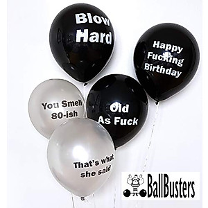 30 pc Funny Adult Birthday Balloons | Gag Gift for a Man Birthday~ Designed by BallBusters, a USA company (30 Black & Silver Balloons)