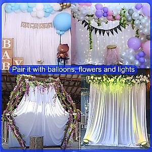 8 Panels White Backdrop Curtain for Parties Wedding Wrinkle Free White Photo Curtains Backdrops Drapes Fabric Decoration for Baby Shower Birthday Party 40ft(W) x 10ft(H)