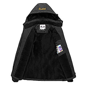TREKEK Men's Winter Ski Rain Warm Fleece Waterproof Outdoor Mountain Hiking Windbreaker Hooded Snow Coat, Black, X-Large