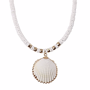 MINACHI Bohemian White Seashell Necklace, Summer Beach Shell Charm Necklace Gifts for Women
