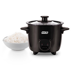 DASH Mini Rice Cooker Steamer with Removable Nonstick Pot, Keep Warm Function & Recipe Guide, 2 cups, for Soups, Stews, Grains & Oatmeal - Black