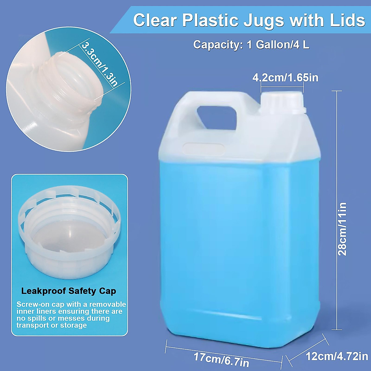 2 Packs 1 Gallon Clear Plastic Jugs with Lids, Square Empty Storage Container Plastic Jar Containers Water Jug Storage Containers with Portable Handle for Water, Sauces, Beverage, Soaps, Liquids