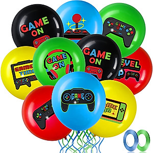 Zomiboo 45 Pieces Video Game Latex Balloons, 12 Inch Gaming Gamer Birthday Party Decorations for Kids' Party Boys Video Game Party Game Night Party Game on Party Level Up Party Supplies, Blue,green