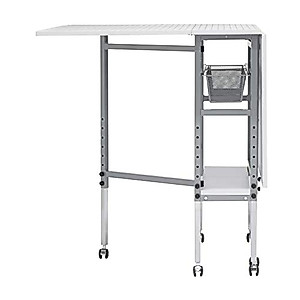 Sew Ready Foldable Hobby and Cutting Grid Table - 58.75" W x 36.5" D White Arts and Crafts Table with Grid Top and Silver Storage Drawers