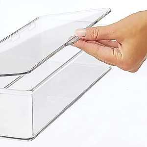 mDesign Long Plastic Craft Room Stackable Storage Organizer Box Containers with Hinged Lid for Thread, Beads, Ribbon, Glitter, Clay, Sewing, Crochet, Fabric, Stamps, and Scissors, 2 Pack - Clear