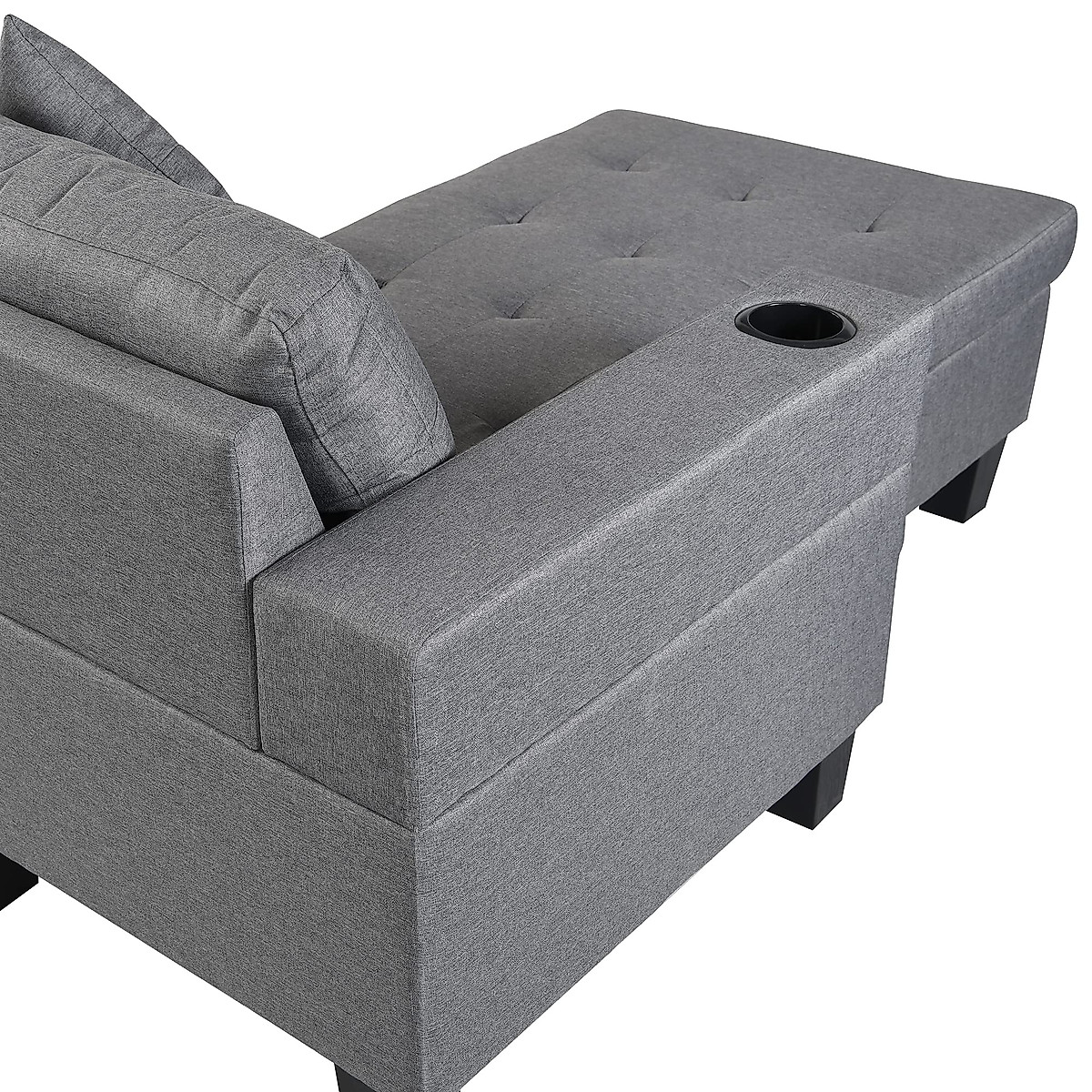 Tiophome Sectional Sofa Set for Living Room with L Shape Lounge, Cup Holder and Left or Right Hand Chaise Modern 4 Seat-Gray Linen Fabric