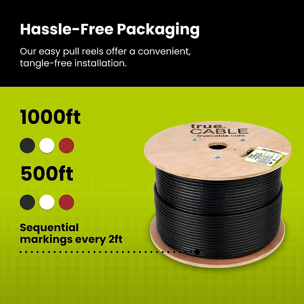 trueCABLE Cat6A Direct Burial, 1000ft, Waterproof, Outdoor Rated CMX, Black, 23AWG Solid Bare Copper, 750MHz, PoE++ (4PPoE), ETL Listed, Unshielded UTP, Bulk Ethernet Cable