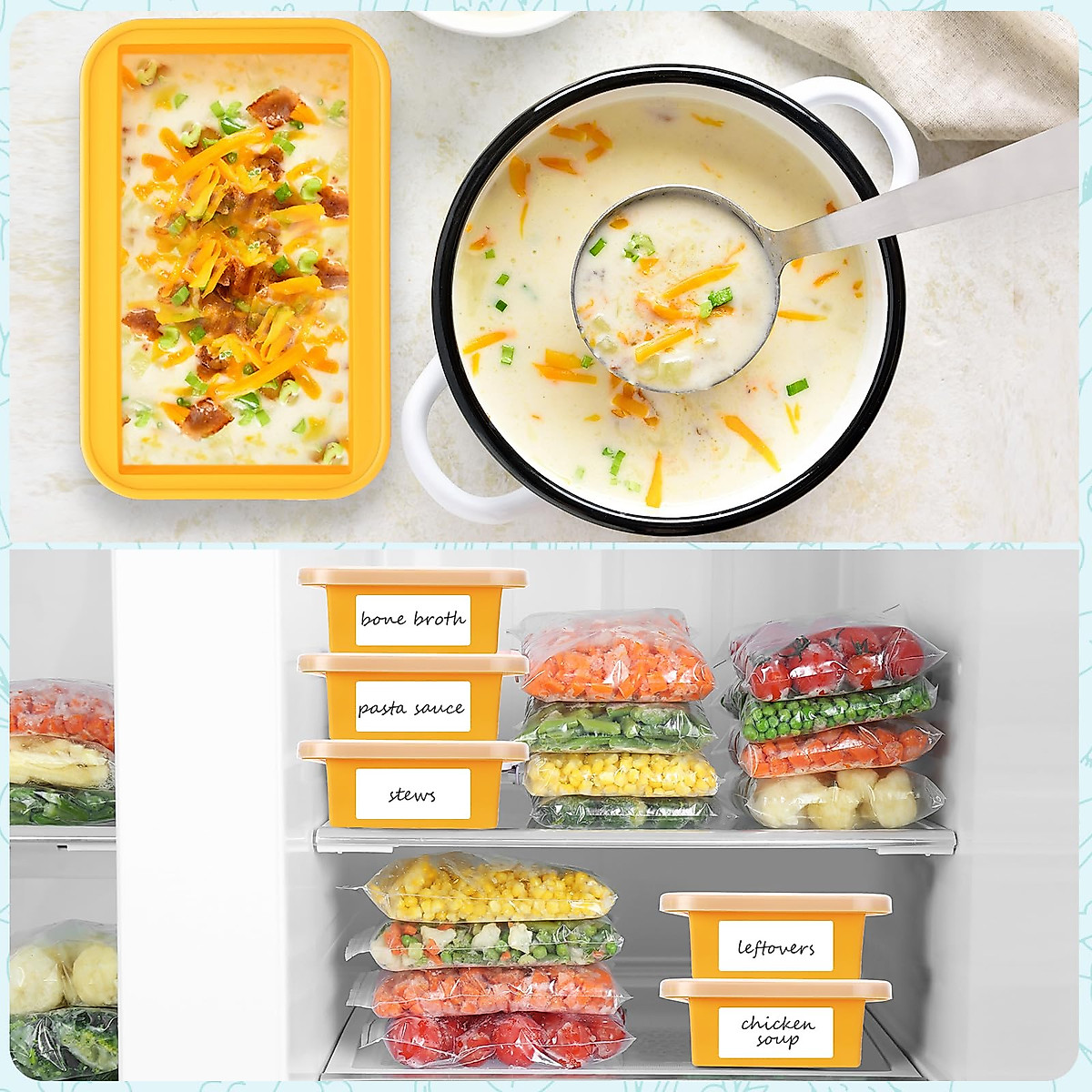 FoldTier 8 Pack 6 Cup Silicone Freezer Tray with Lid Large Silicone Molds for Food Storage Soup Freezer Containers Ice Cube Tray for Storing and Freezing Soup Leftovers Broth Sauce Ice