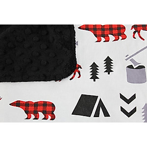 Dear Baby Gear Car Seat Canopy, Woodland Adventure Bear Moose Plaid, Minky Black
