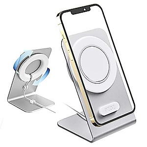 PZOZ Charger Stand Compatible for Apple MagSafe Charger, Aluminum Alloy Charging Station Dock Cable Management Clips, Cord Organizer Holder Stand for iPhone 13 12 Mini, Pro, Pro Max (Silver)