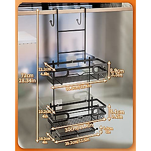 SWTYMIKI Over The Door Shower Caddy With Double Soap Holder, Stainless Steel Hanging Shower Organizer With 16 Hooks No Drilling Hanging Shower Caddy Over Door To Organize Bathroom Essentials, Black