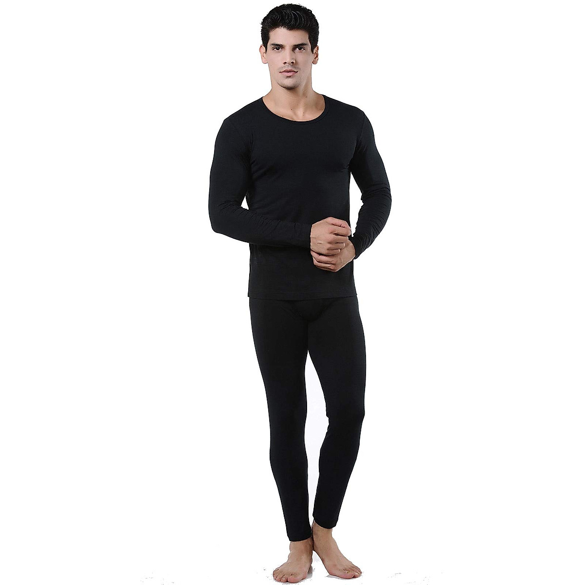 9M Men's Ultra Soft Thermal Underwear Base Layer Long Johns Set with Fleece Lined, Black, Large