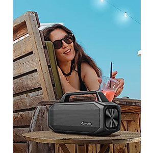 Alpatronix IPX6 Waterproof Stereo Bluetooth Speaker 80W (100W Max), Portable Wireless, 12000mAh Power Bank, Handsfree, Shockproof, TWS, Subwoofer, TF & Flash Card, NFC, AX600, Indoor & Outdoor – Black