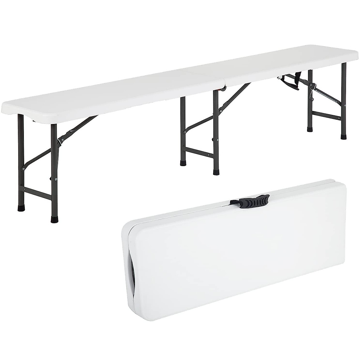 Folding Bench, Foldable Bench with Lockable Steel Legs, Plastic Bench with Carrying Handle, Folding Bench 6 FT Long, Picnic Table Bench for Picnic Camping Dining Party, Foldable Bench Seat, One Piece