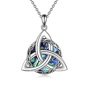 WINNICACA Celtic Knot Necklace Sterling Silver Celtic Pendant Jewelry Good Luck Vintage Triquetra Irish Abalone shell Celtic Necklace for Women Birthday Gifts