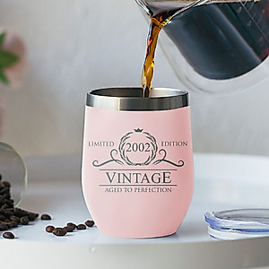 21 Year Old Birthday Gifts for Her - 2002 12 oz Blush Stemless Wine Tumbler - 21 Birthday Gifts for Her Him - 21st Birthday Gifts for Her - 21st Birthday Decorations for Her - 21 Glasses Birthday
